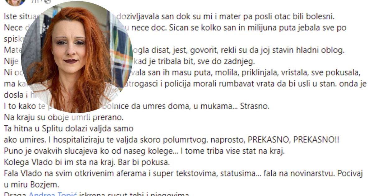 Potresna objava novinarke iz Splita: 'Mater mi je umirala od raka, rekli su da joj stavim hladni ...